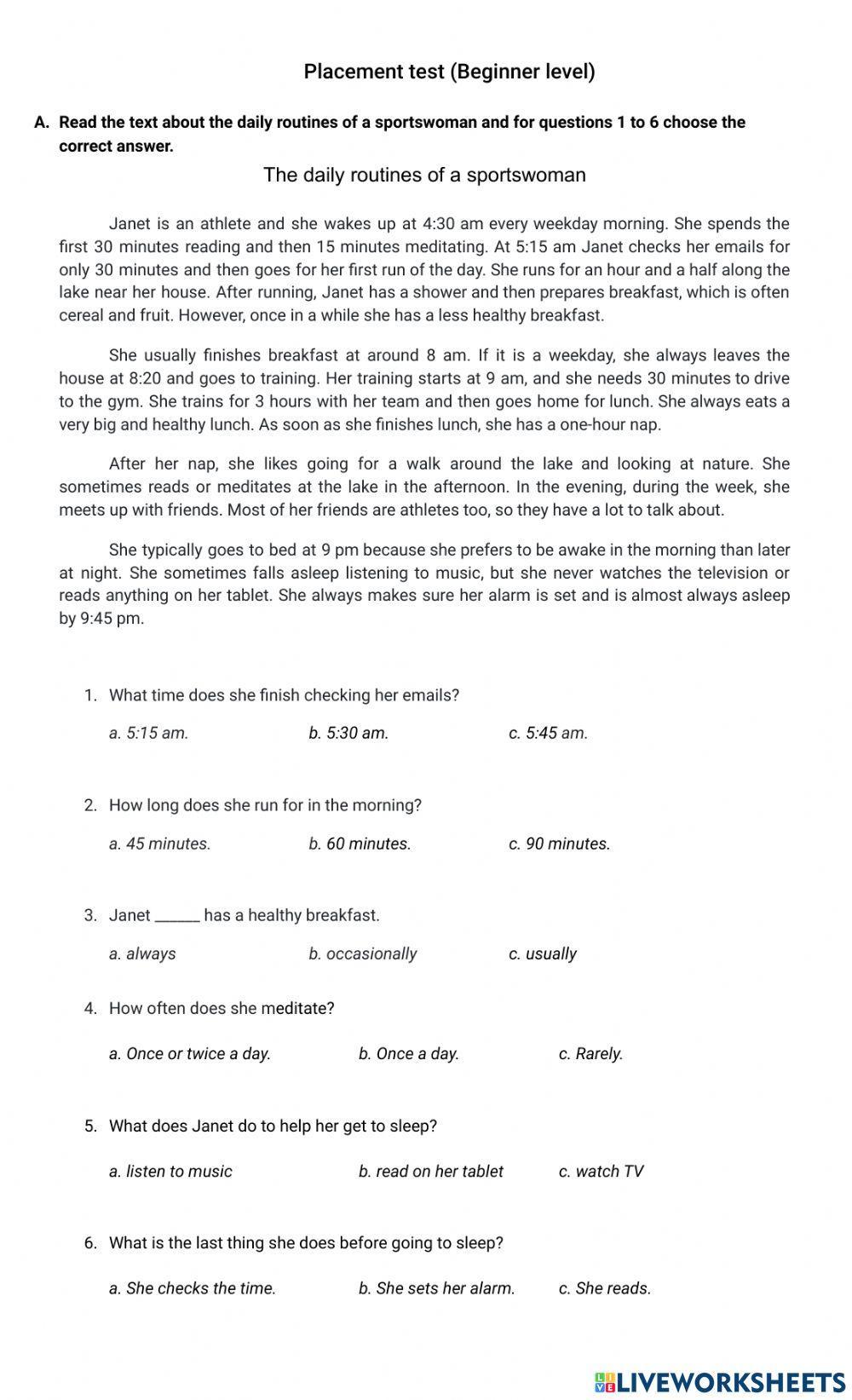 Placement test … | Free Interactive Worksheets | 2195007