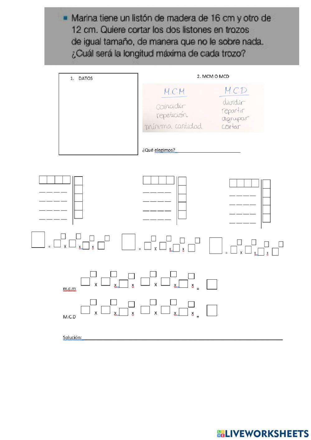 PROBLEMAS DE mcm y MCD online activity | Live Worksheets
