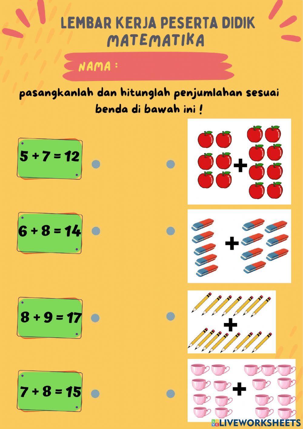 Matematika dan bahasa indonesia interactive worksheet | Live Worksheets