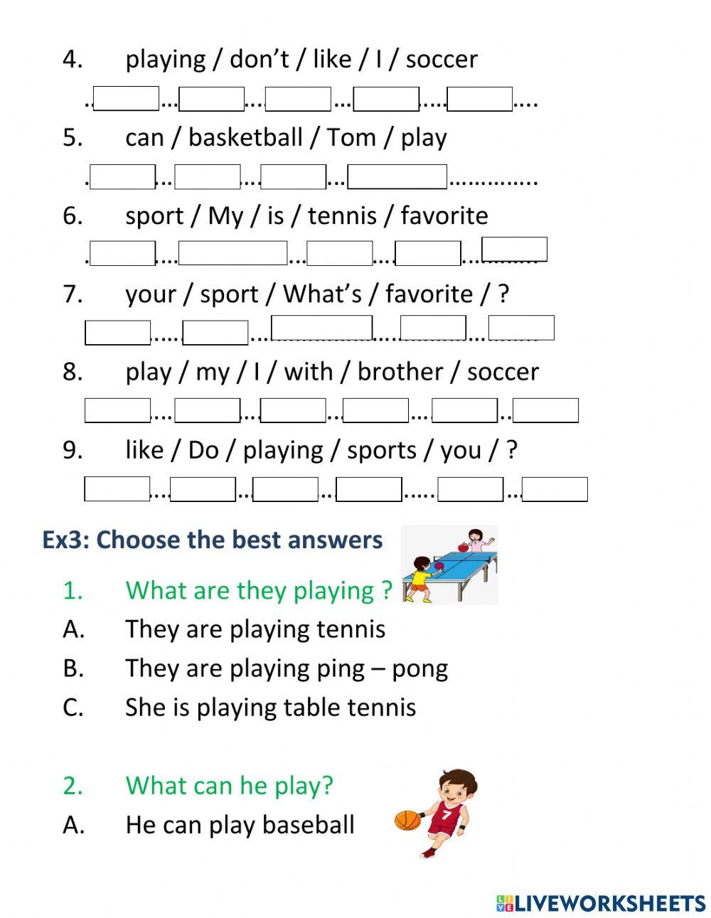 Starters sports | Free Interactive Worksheets | 2207435