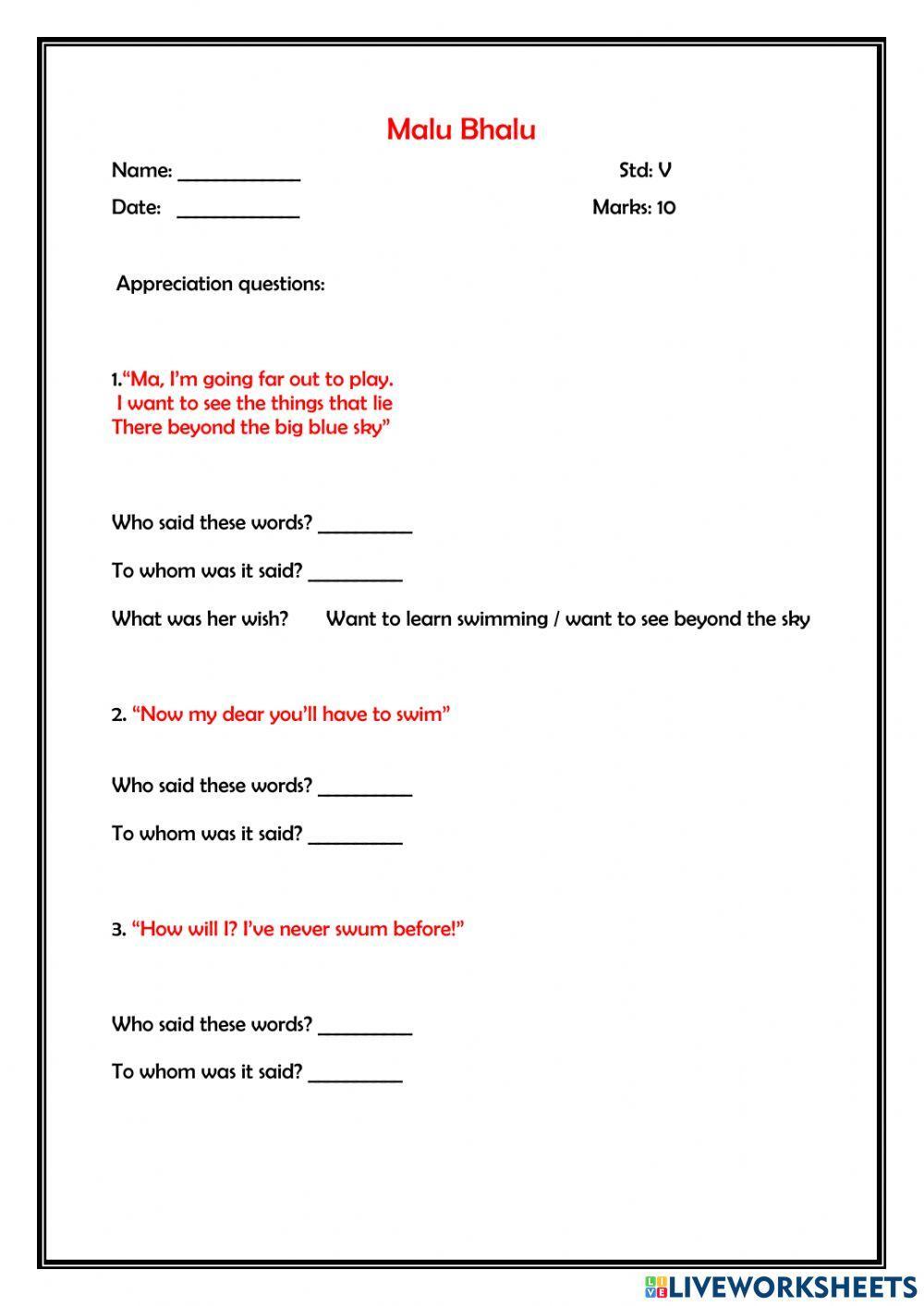 2207487 | Malu bhalu | STC PUDUCHERRY | LiveWorksheets