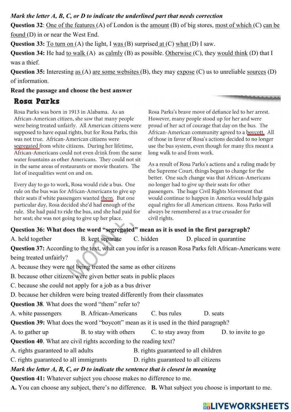 Grade 11- Test 12 worksheet | Live Worksheets