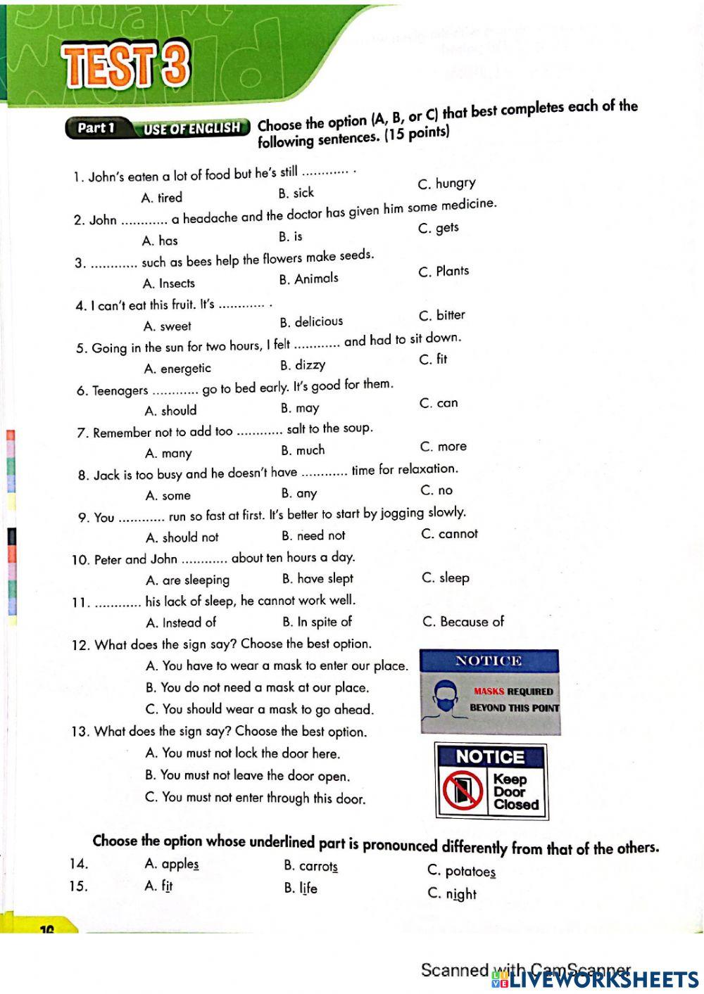 Test 3 - RO7 Practice test worksheet | Live Worksheets