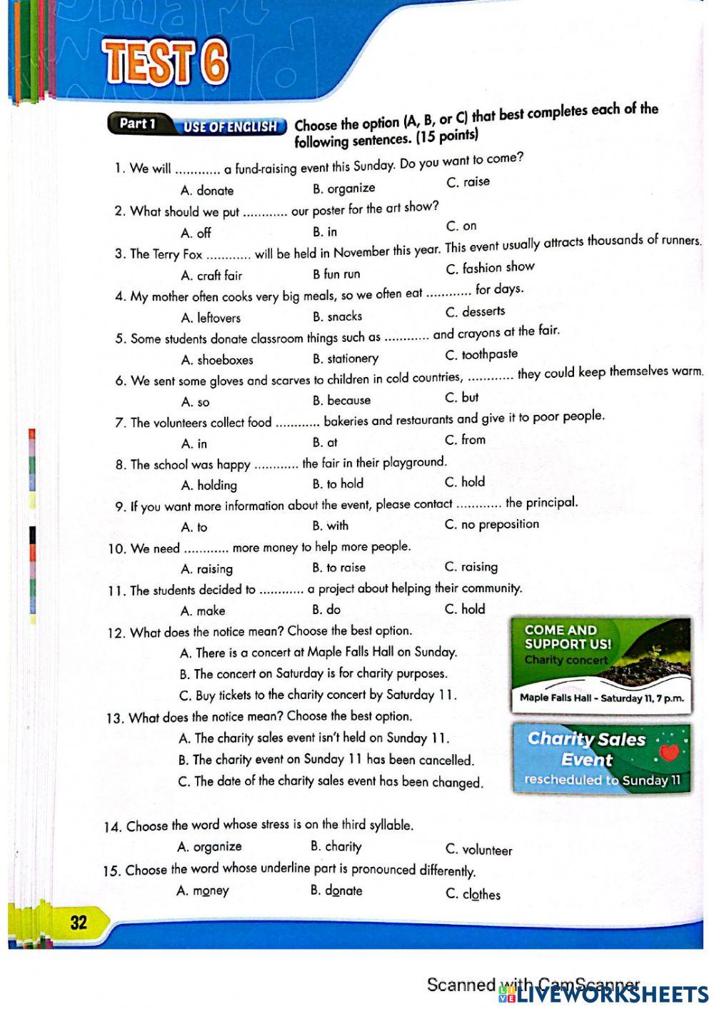 Test 6 - RO7 Practice test worksheet | Live Worksheets