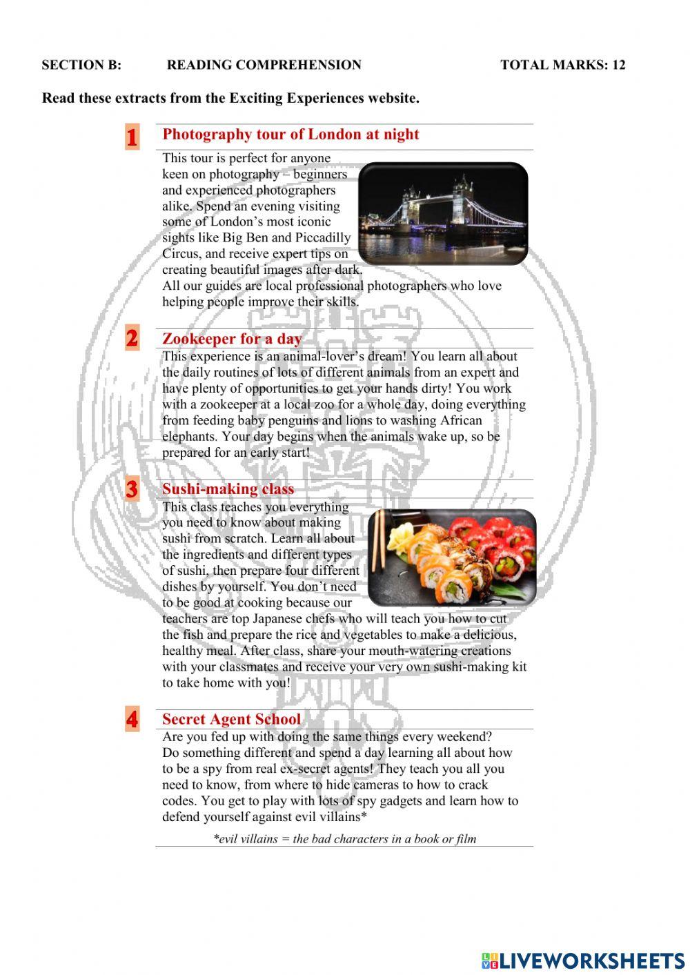 ADULTS A2+ SEPTEMBER-OCTOBER 2022 USE-READING online exercise for ...