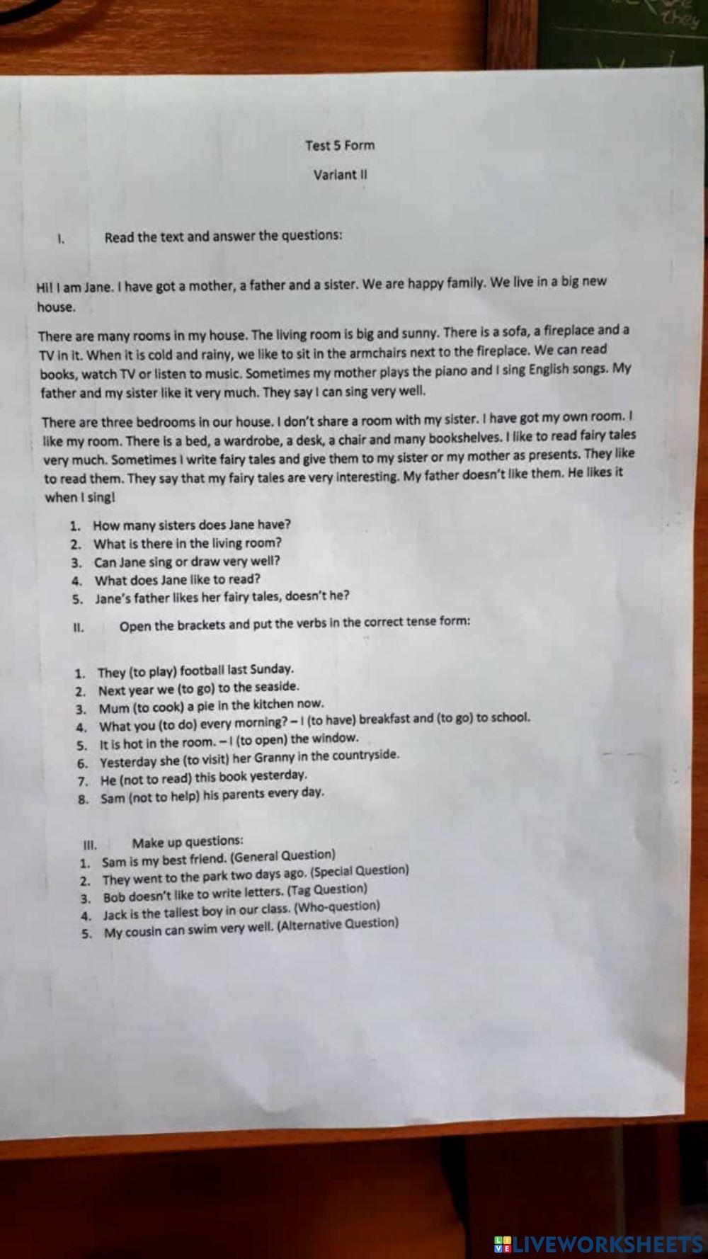 5th form exam worksheet | Live Worksheets