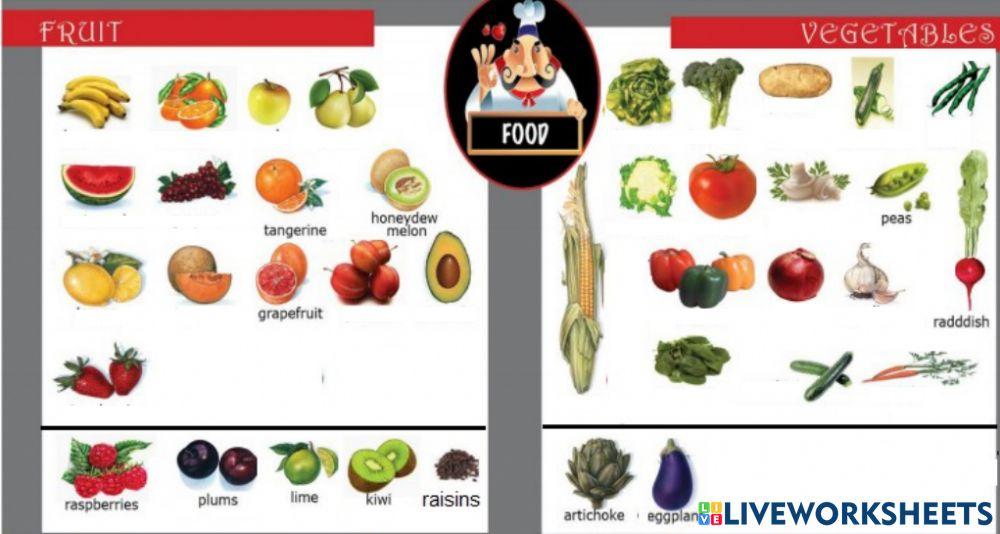 Fruit and vegetables online exercise for Year 3 to year 8 | Live Worksheets