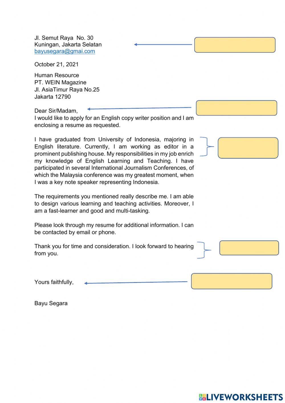 Pdf online activity: Application letter | Live Worksheets