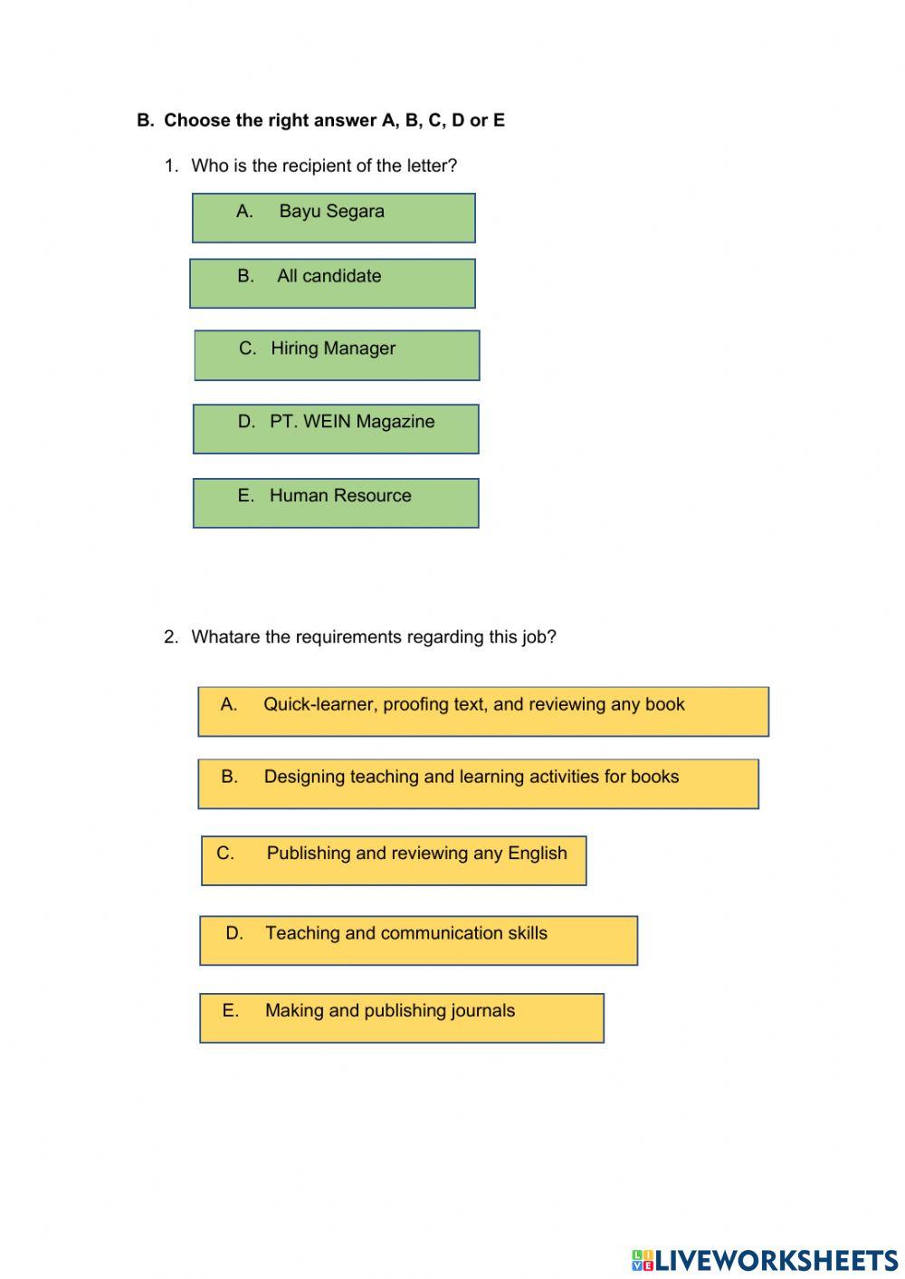Pdf online activity: Application letter | Live Worksheets