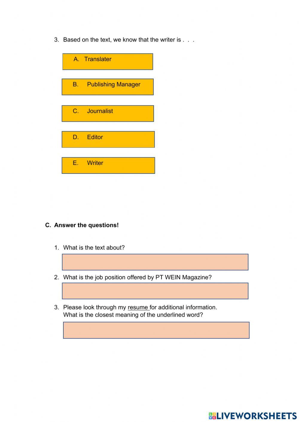 Pdf online activity: Application letter | Live Worksheets