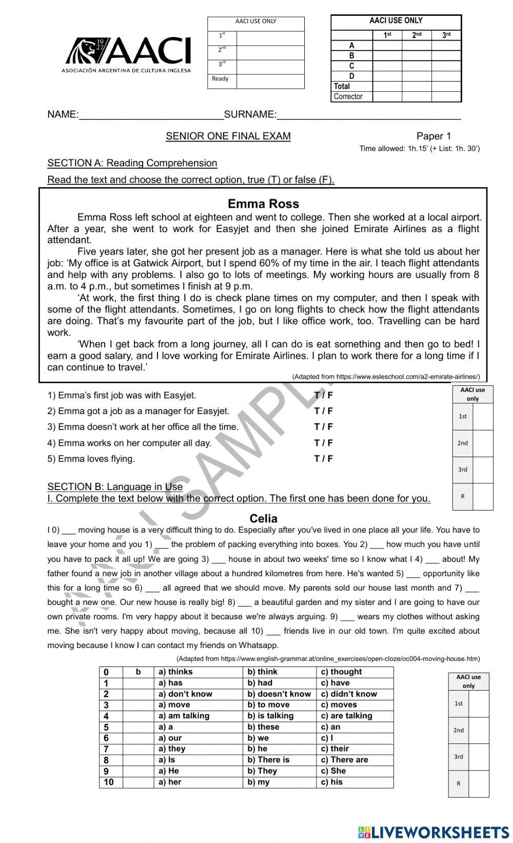 SENIOR 1 FINAL EXAM 2022 online exercise for | Live Worksheets