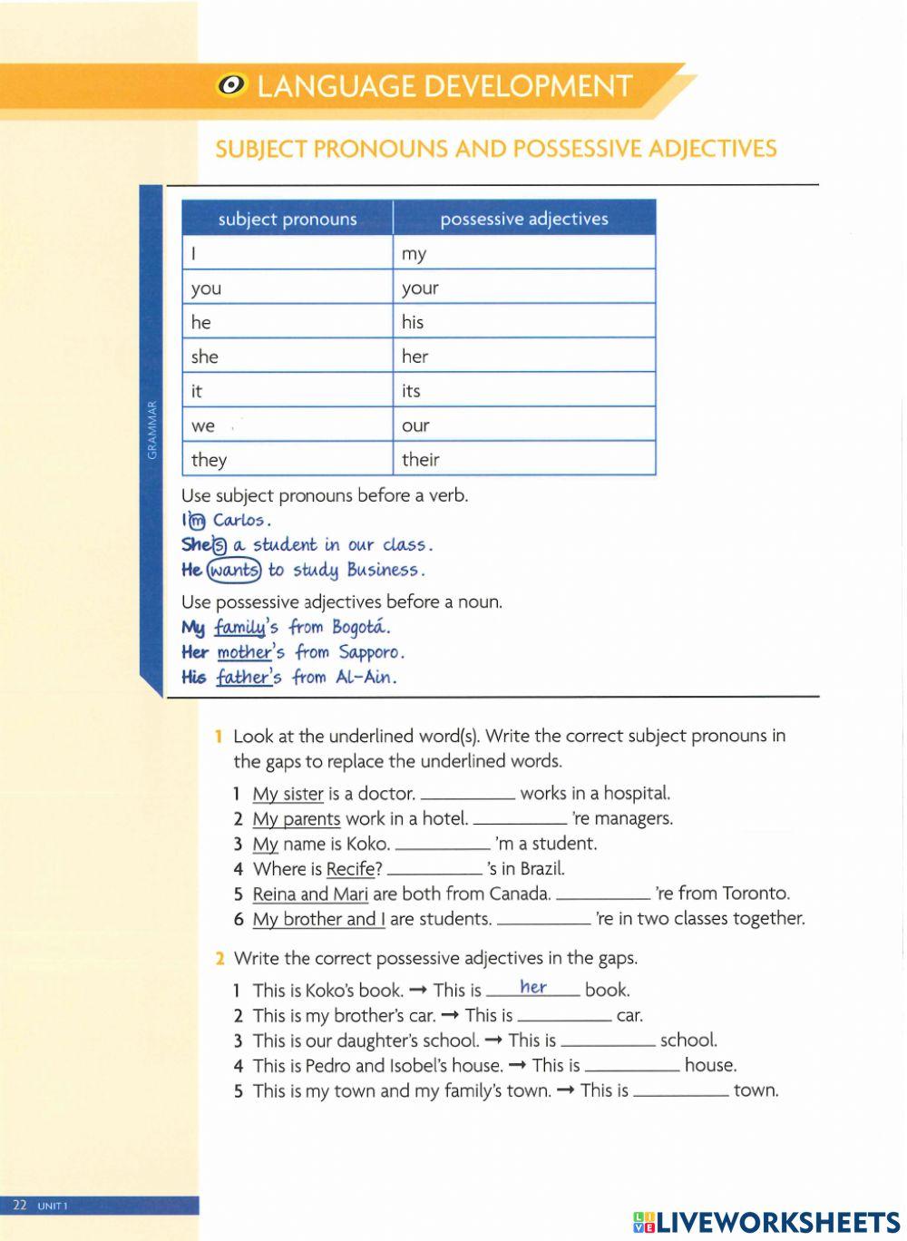 Unit 1-HW-Language Development (Lesson 1.1) worksheet | Live Worksheets