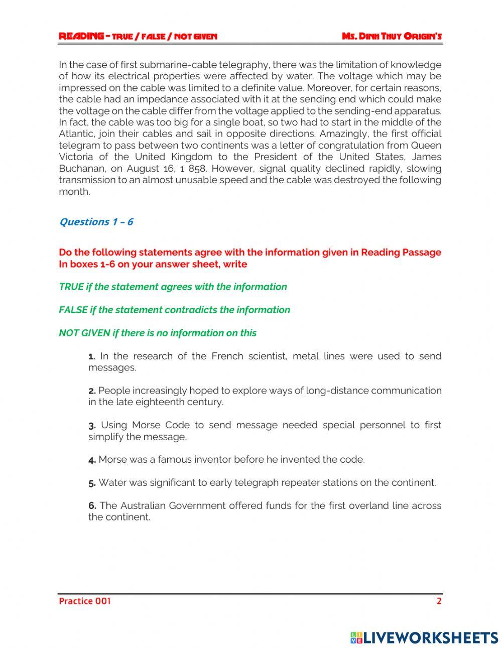 Reading - t.f.ng worksheet | Live Worksheets