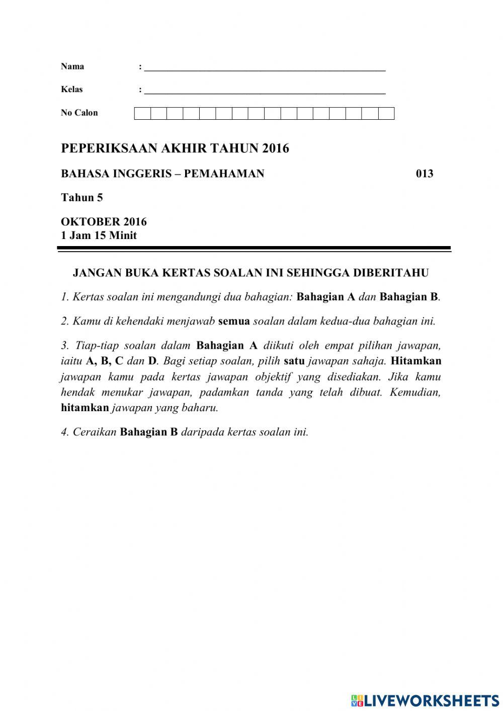 3648123 | Year 5 Exam Set 2 | Mohd Irfan Hasif Nor