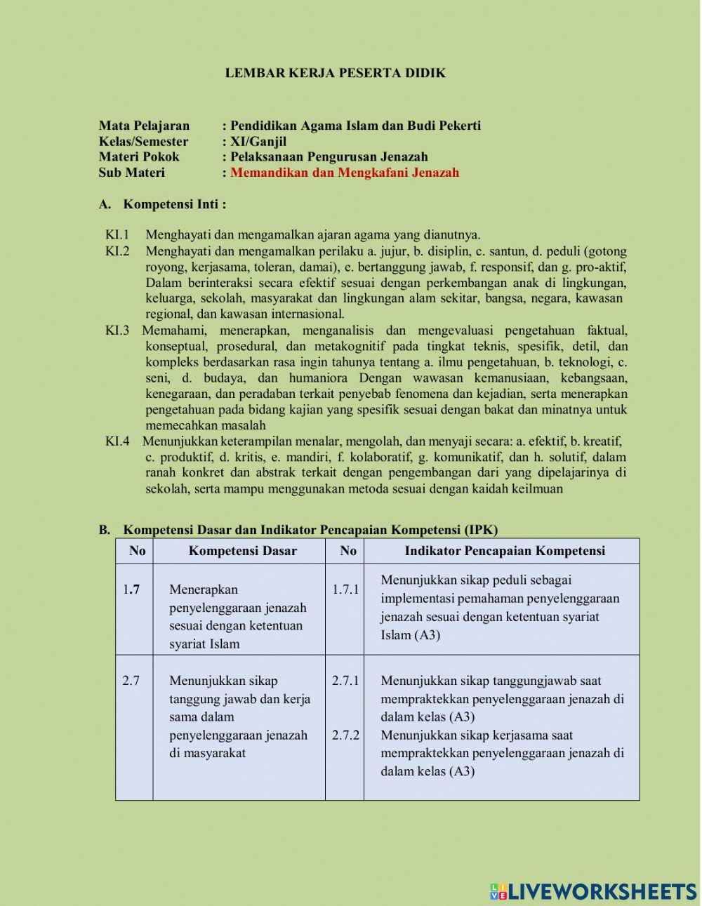 Lkpd pai bp interactive worksheet | Live Worksheets