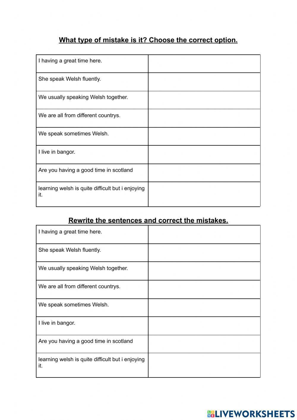 Correcting mist… | Free Interactive Worksheets | 2210737