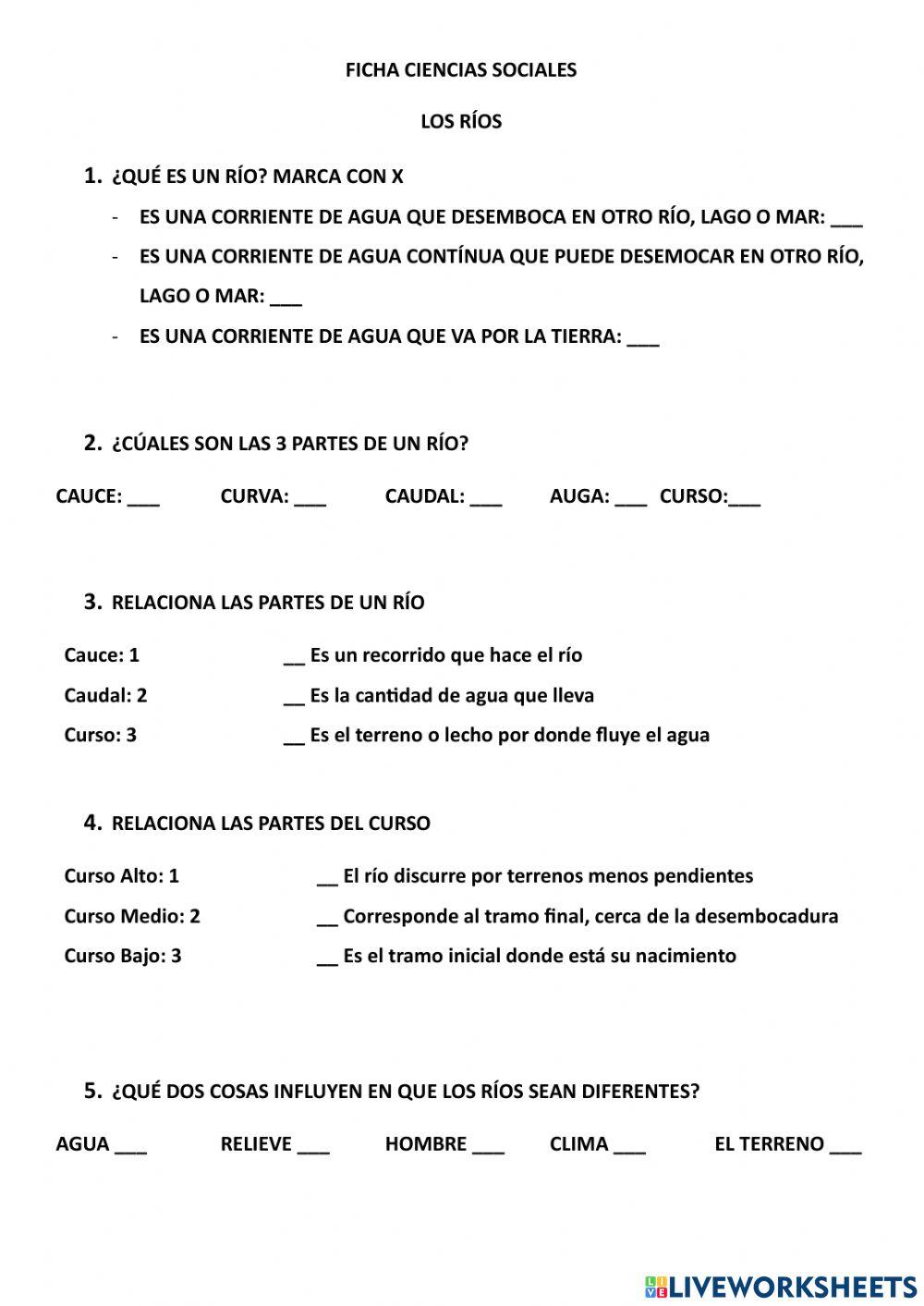 Los ríos interactive worksheet for 4º PRIMARIA | Live Worksheets