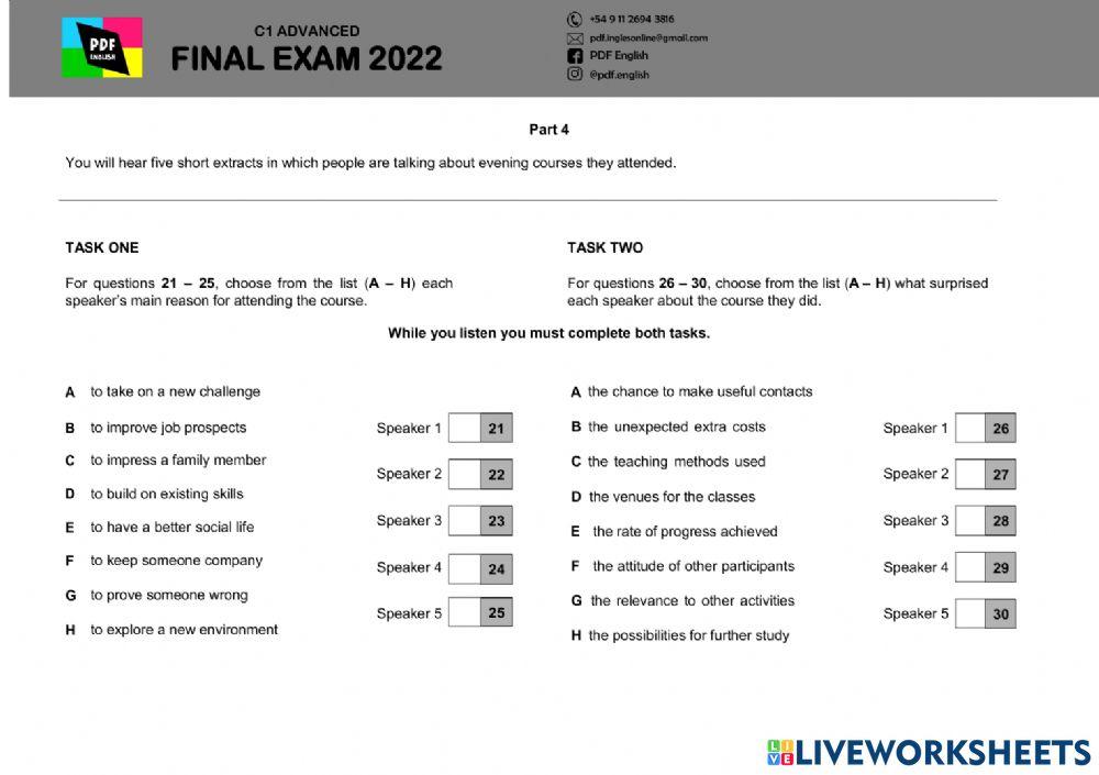 C1 ADVANCED - F… | Free Interactive Worksheets | 6913618