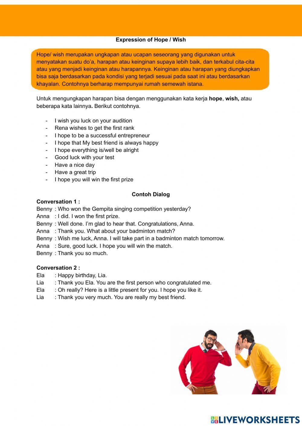 Expression of Congratulation, Hope, and Wish worksheet | Live Worksheets