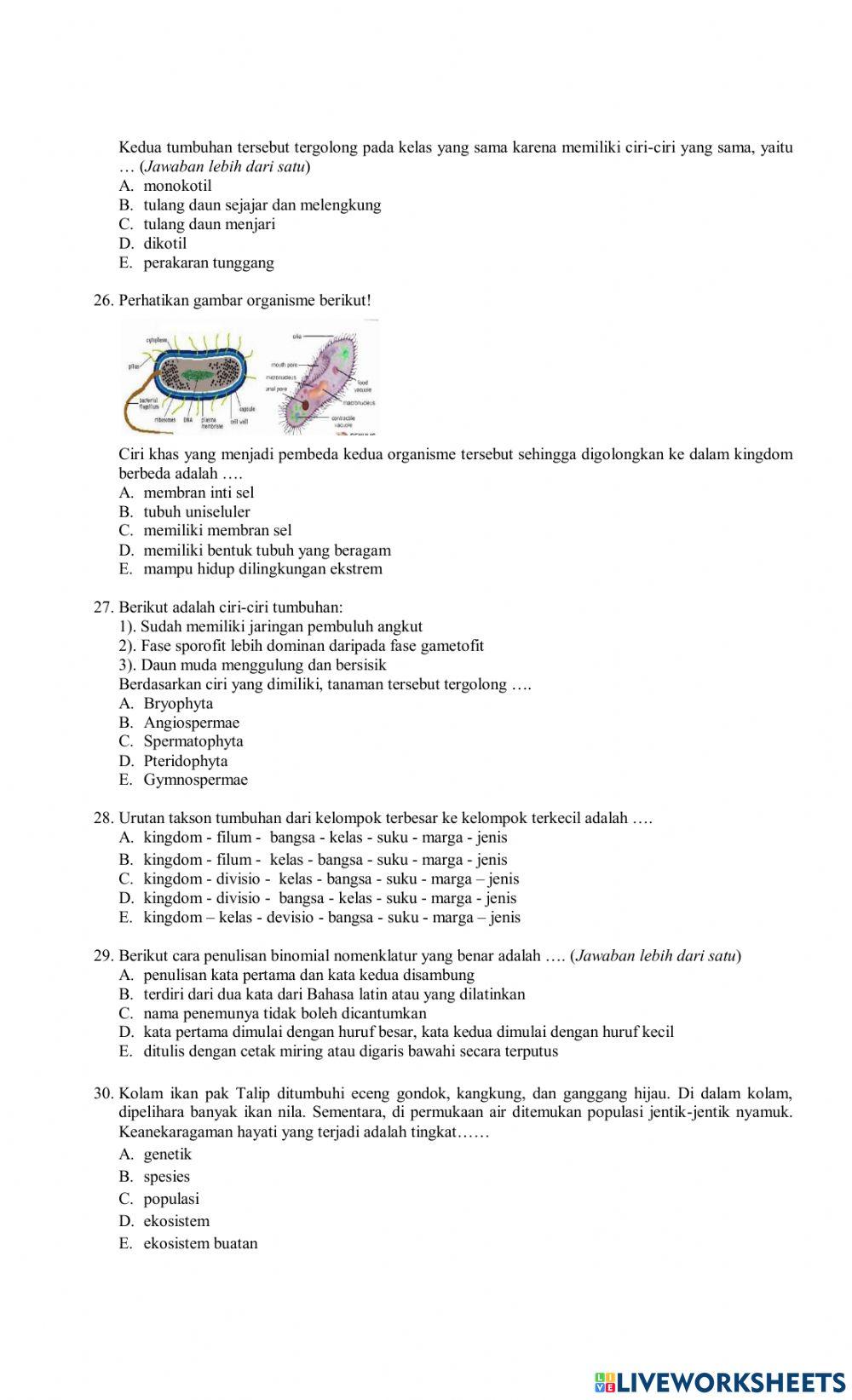 Asesmen Biologi… | Free Interactive Worksheets | 2212549
