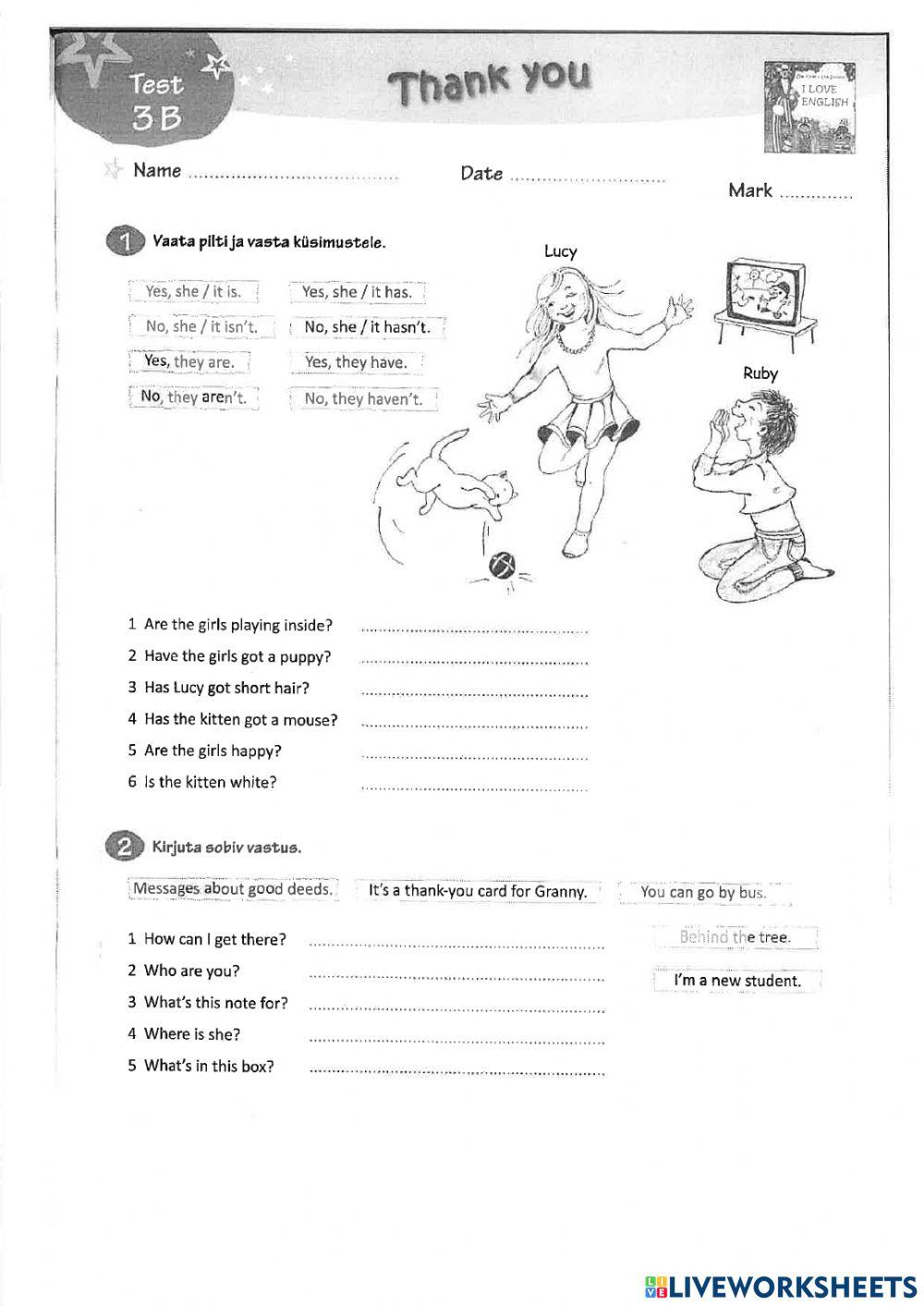ILE 2 Unit 3B Thank you worksheet | Live Worksheets