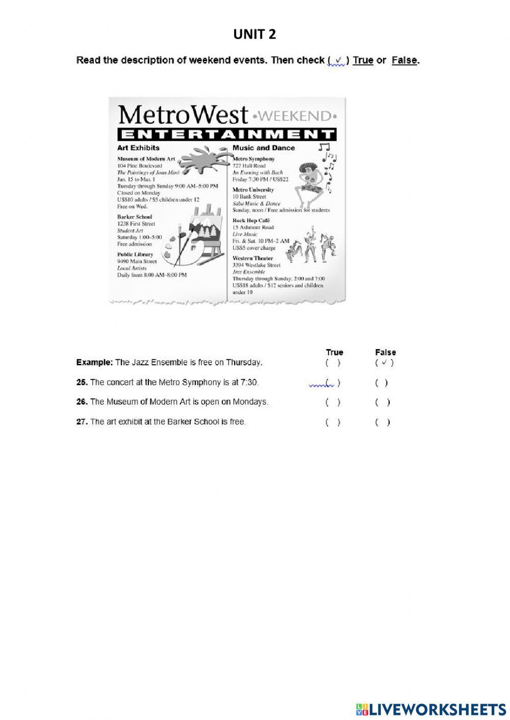 Reading U1-5 online exercise for | Live Worksheets