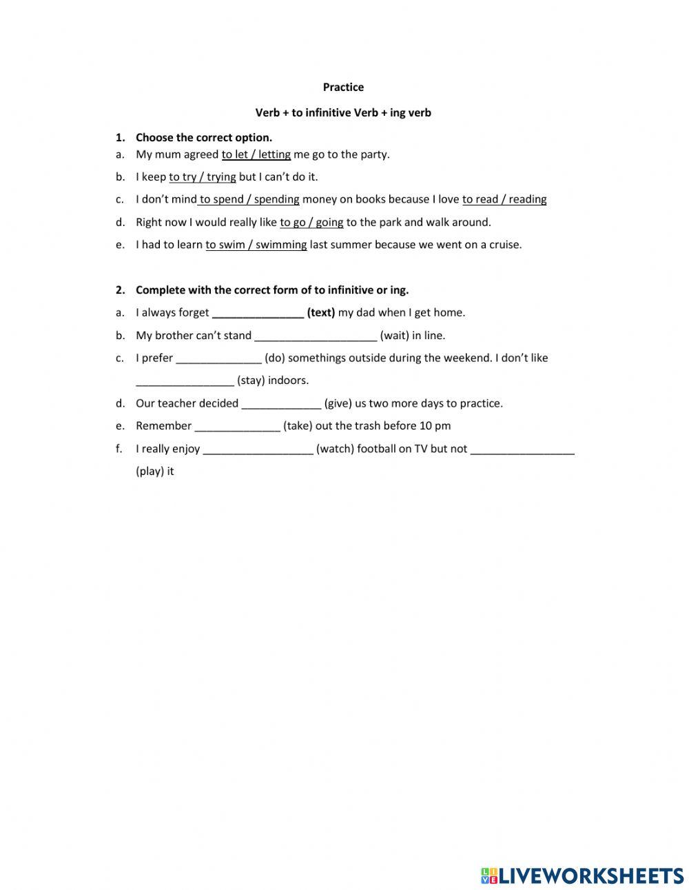 Verb patterns | Free Interactive Worksheets | 2211938