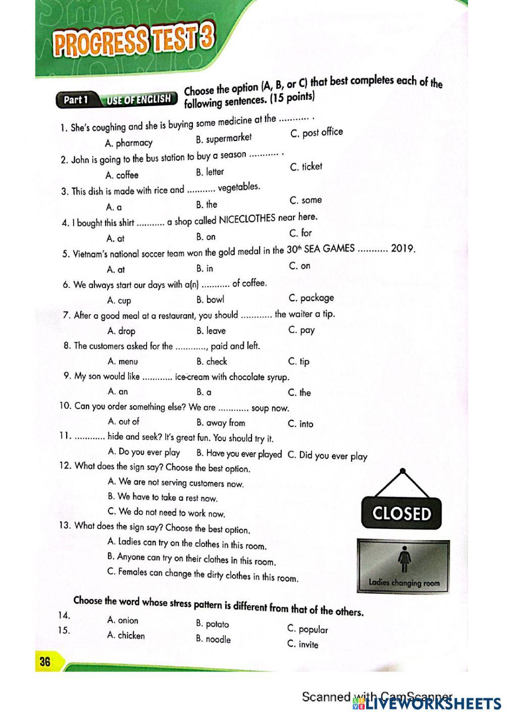 Progress test 3 - RO6 Practice test worksheet | Live Worksheets