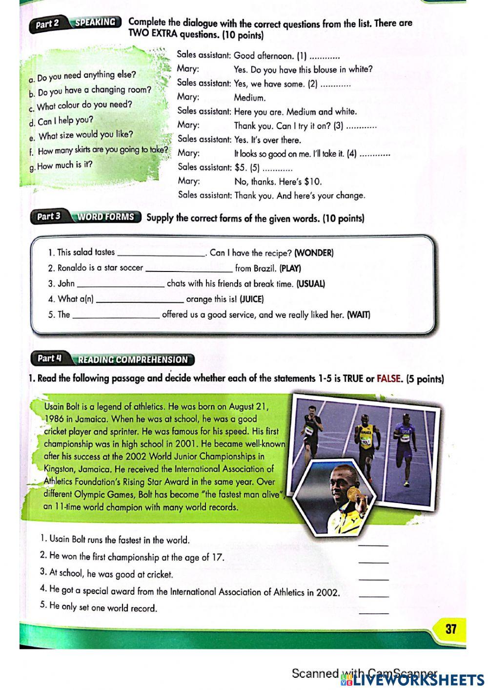 Progress test 3 - RO6 Practice test worksheet | Live Worksheets