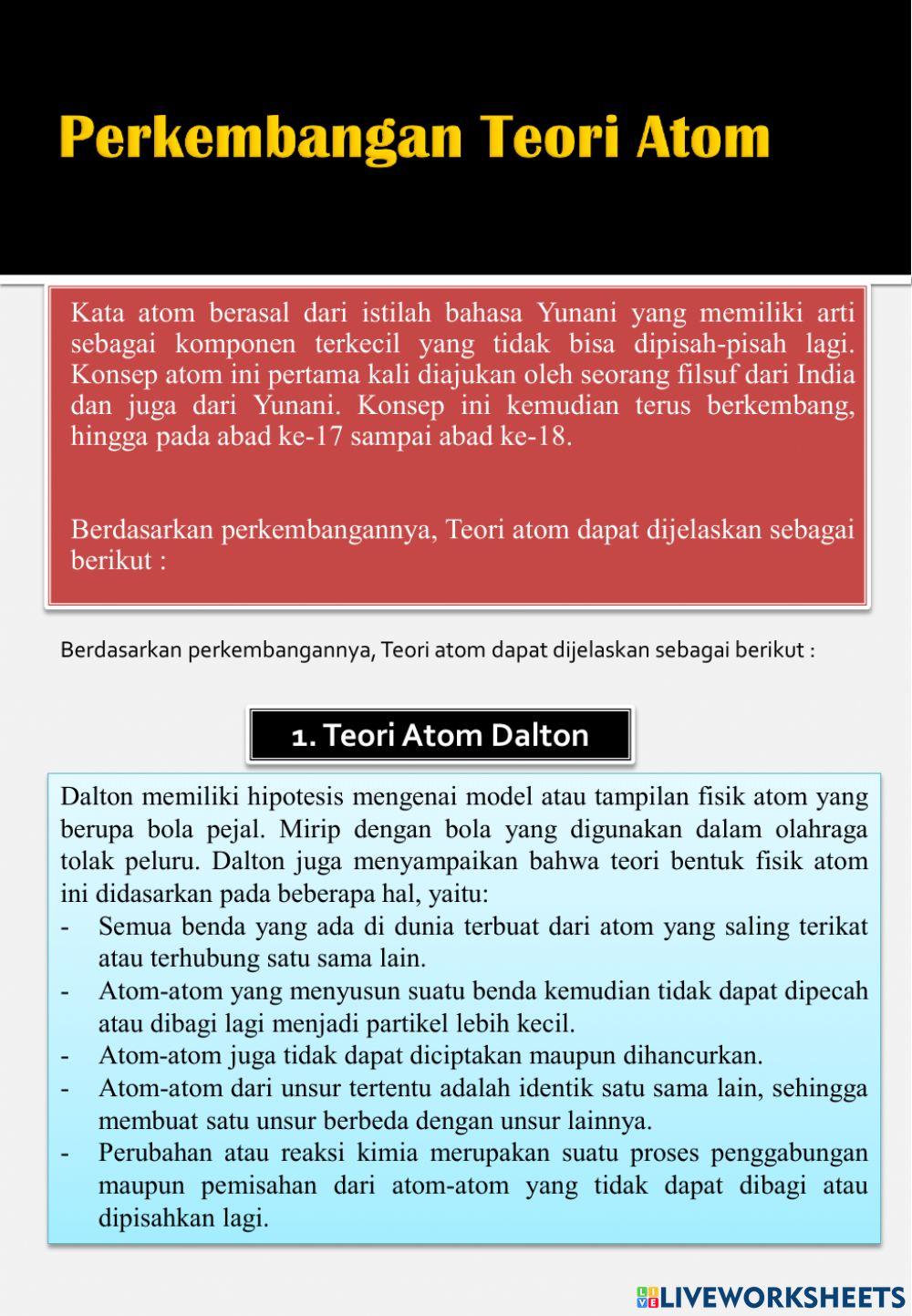 Teori atom online exercise for | Live Worksheets