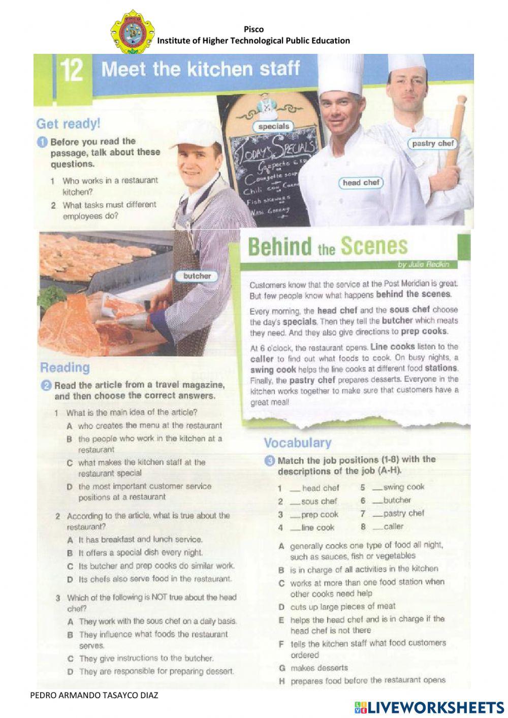 Meet the Kitchen Staff 2212064 | Pedro Tasayco Diaz