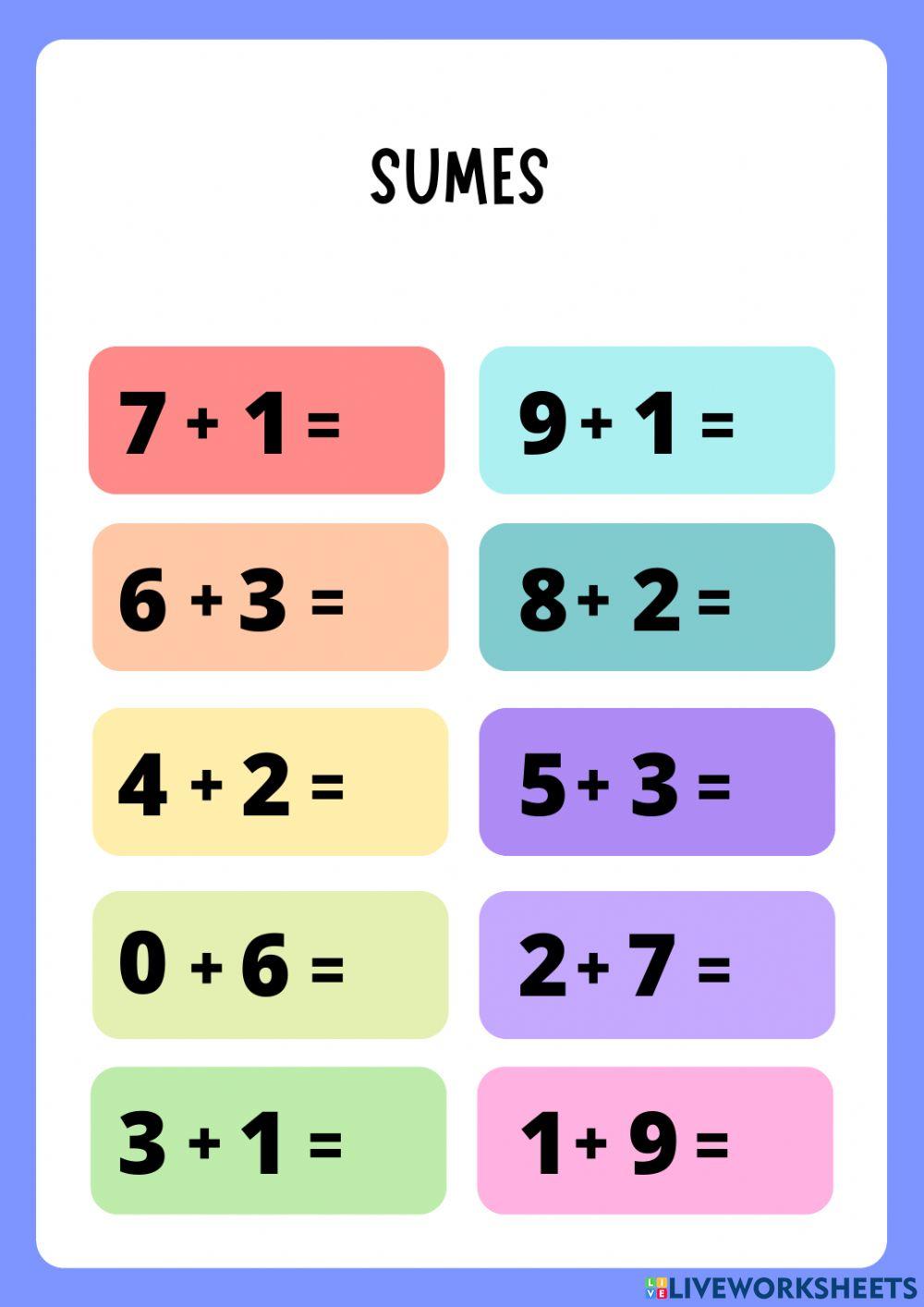 Sumes | Free Interactive Worksheets | 2212198