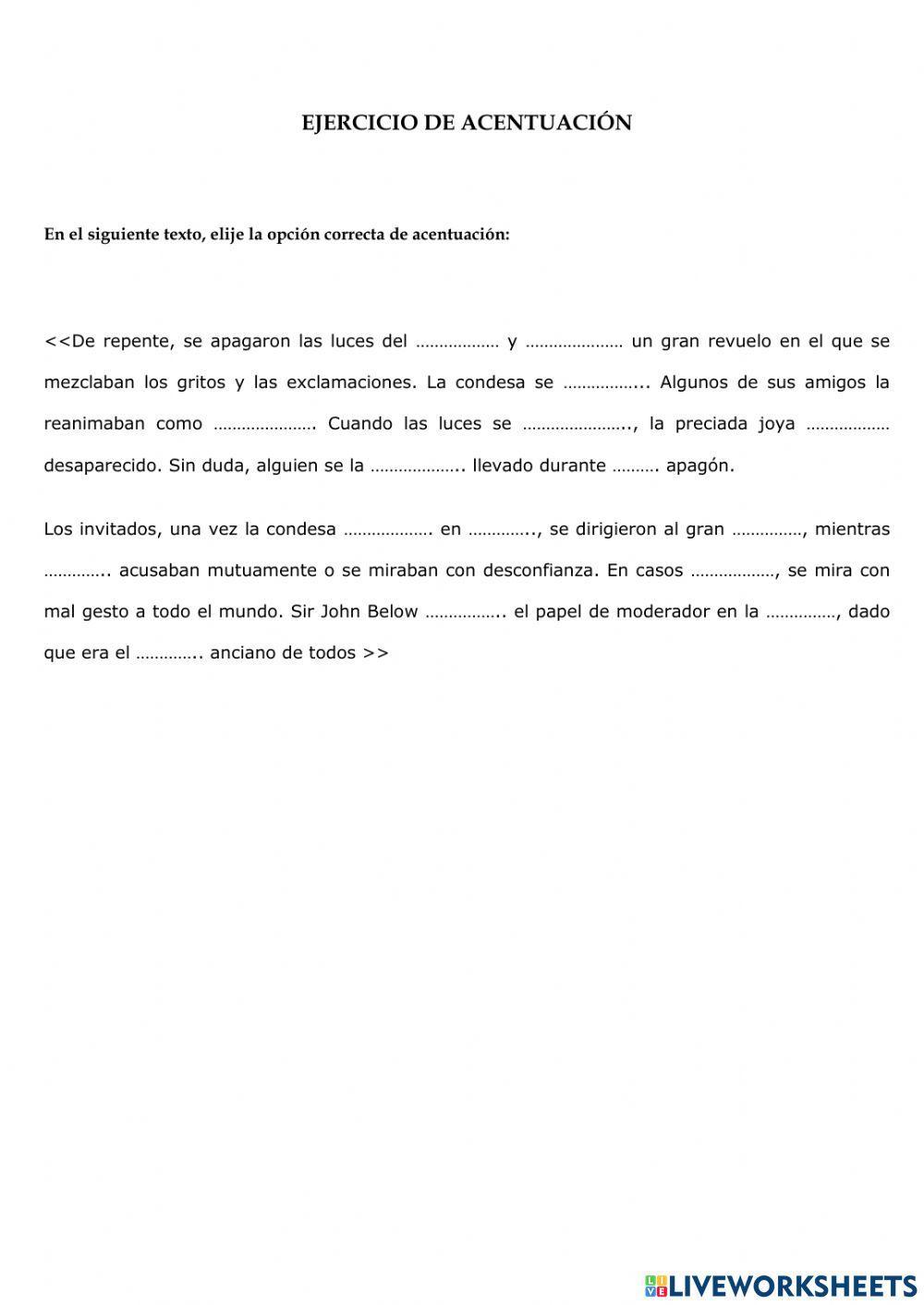Acentos | Free Interactive Worksheets | 2212344