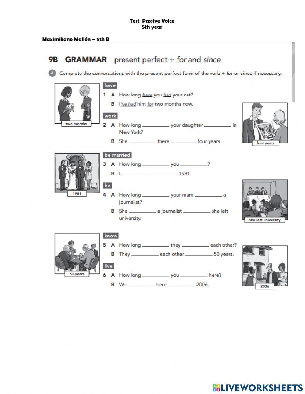 Present Perfect With FOR And Since Activity For Pre Intermediate Live present-perfect-with-for-and-since-activity-for-pre-intermediate-live