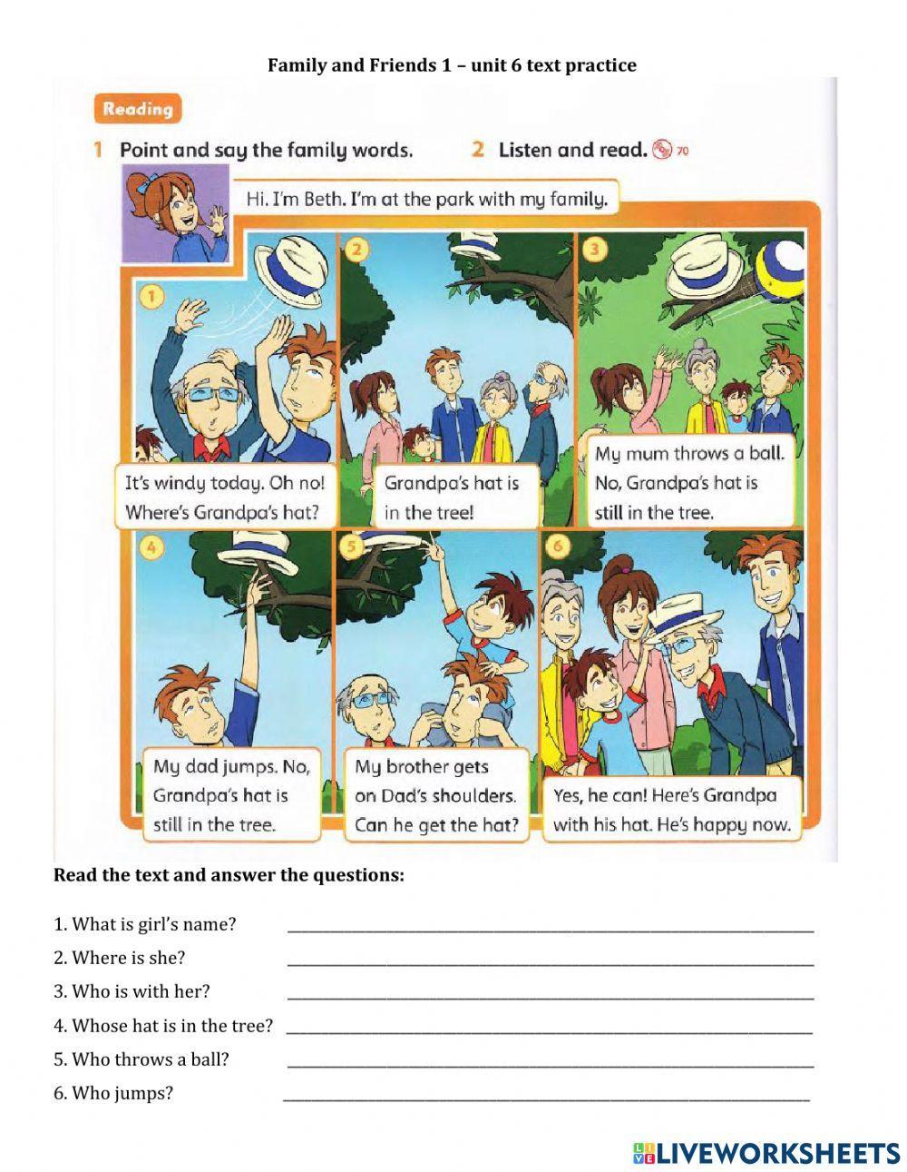 Text practice - questions-FamFr1-unit6 2212433 | joans