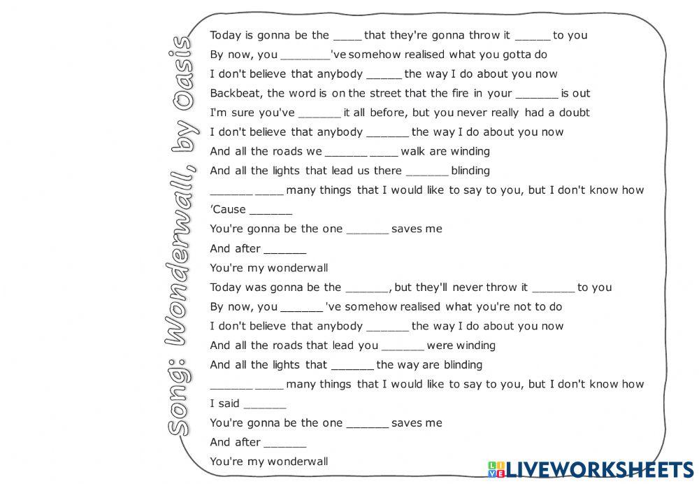 Song - Wonderwall worksheet | Live Worksheets