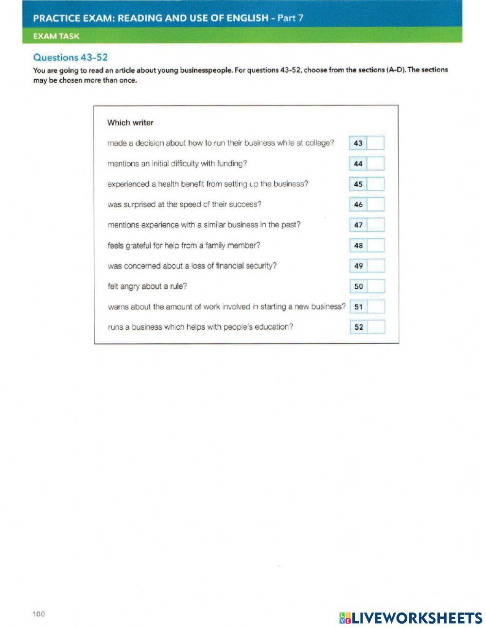 FCE PRACTICE TEST 2 BY MARNI online exercise for | Live Worksheets