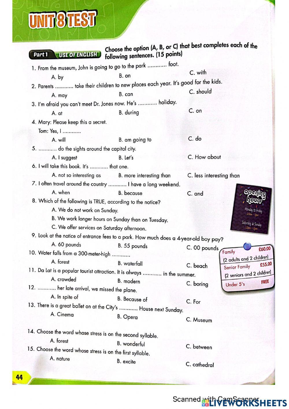 Test 8 - RO6 Practice test worksheet | Live Worksheets
