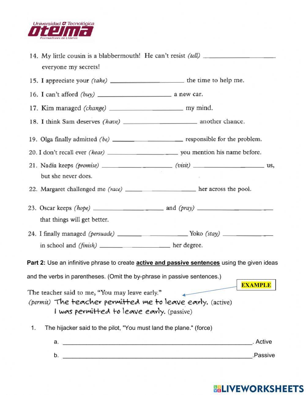 Midterm test 2 Gerunds and Infinitives online exercise for | Live ...