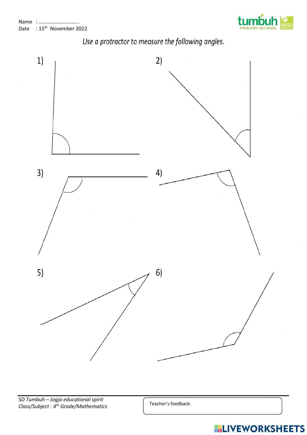 Worksheet Math (Drawing angle Grade 4) online exercise for | Live ...