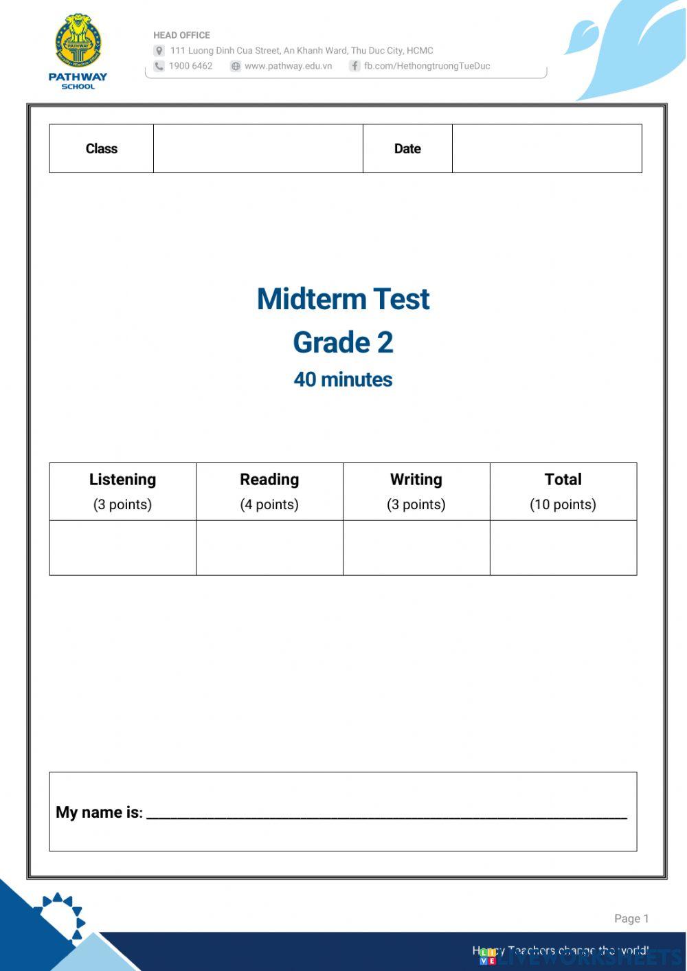 Midterm test - grade 2 online exercise for | Live Worksheets