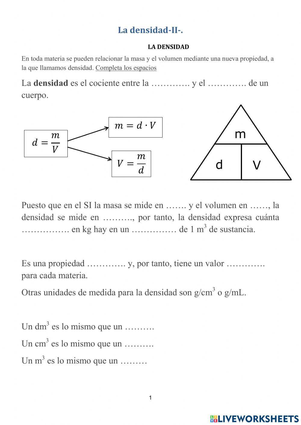 Densidad-II worksheet | Live Worksheets