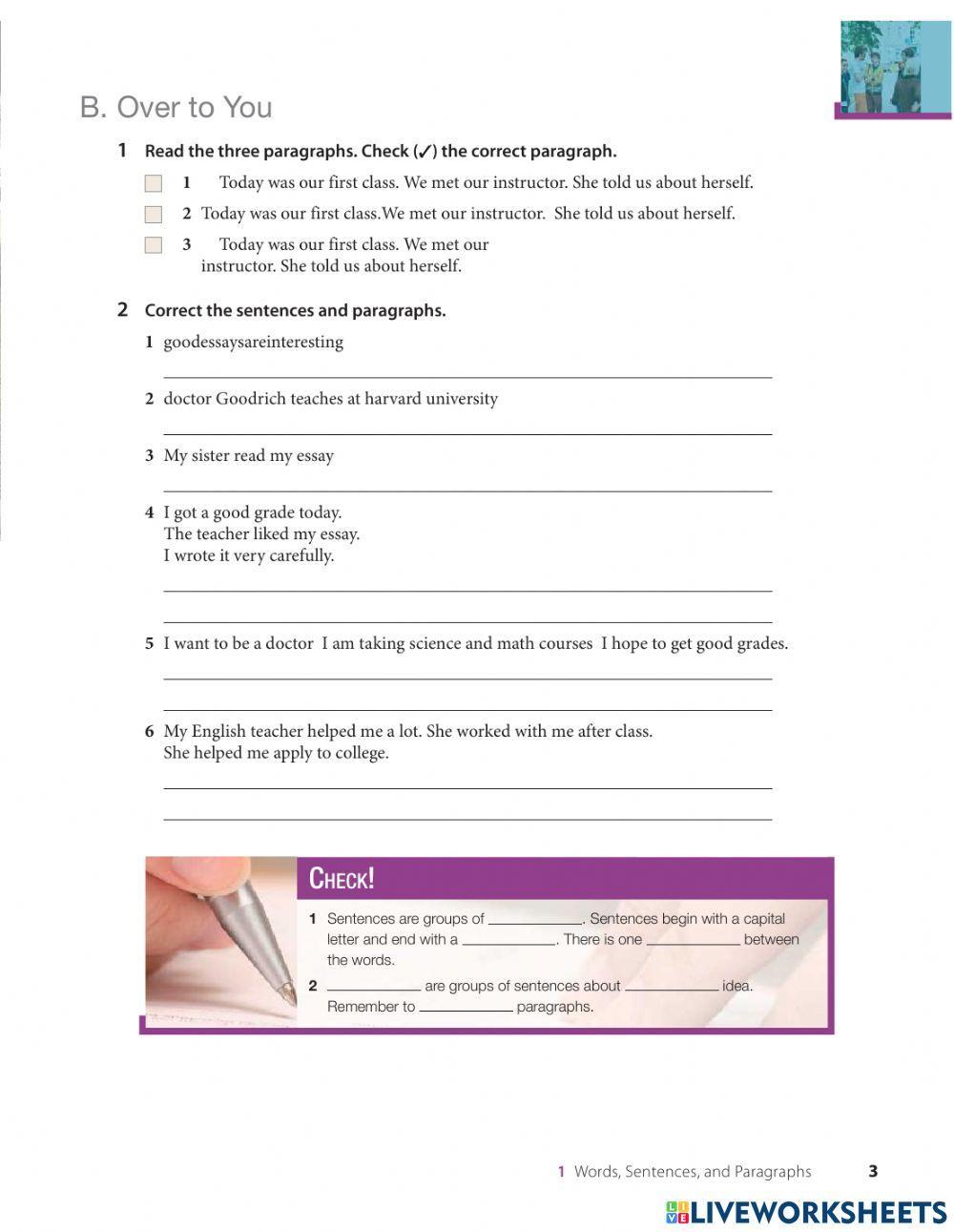 Words, Sentences, and Paragraphs worksheet | Live Worksheets