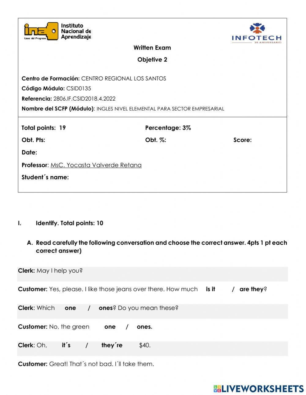 Written exam | Free Interactive Worksheets | 2213854