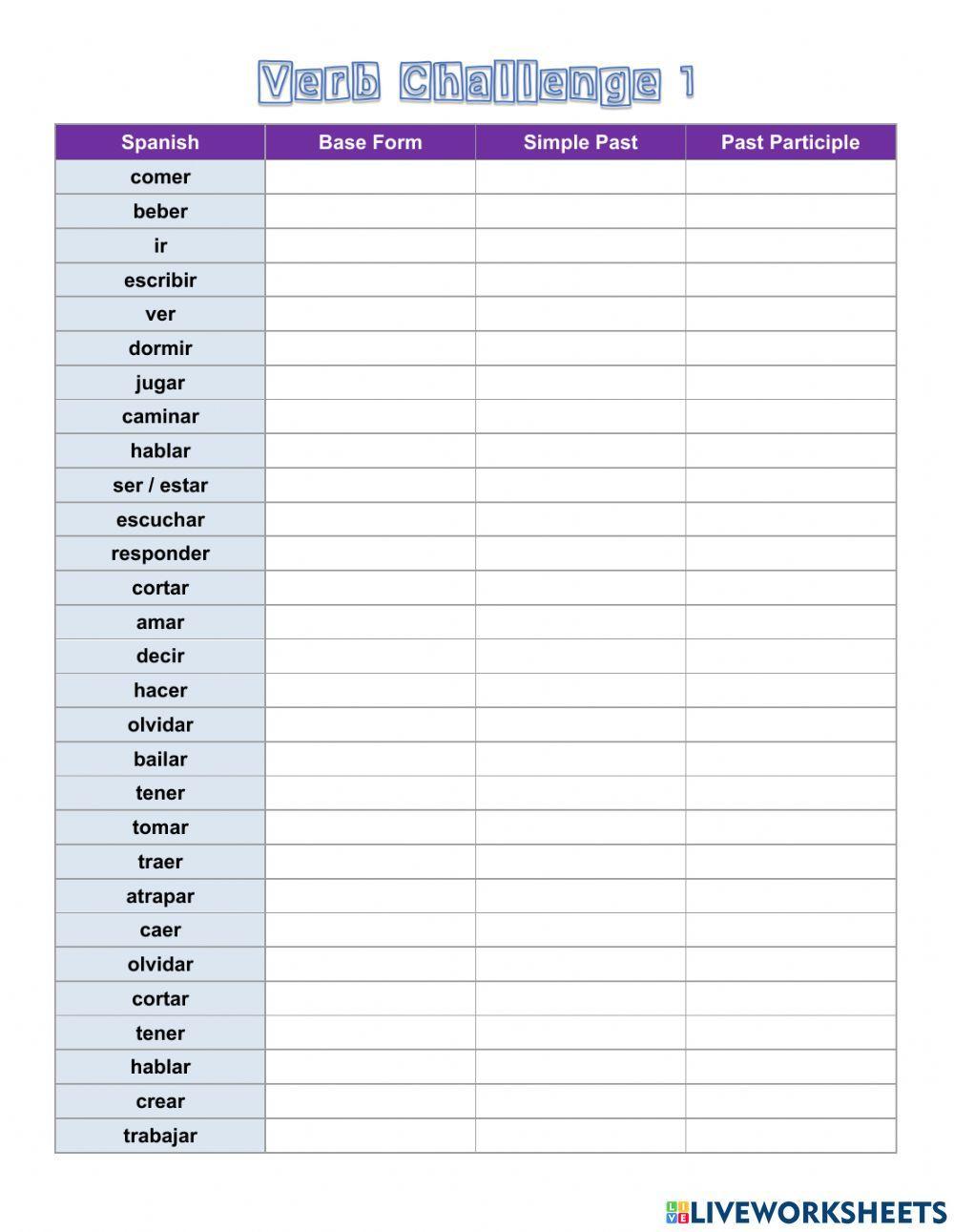 Verb Challenge interactive worksheet | Live Worksheets