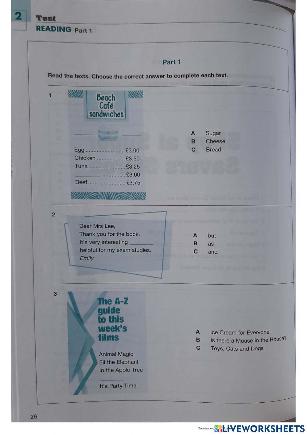 KET TEST 2 READING PARTS 1,2,3 6914239 | SARABALONSO