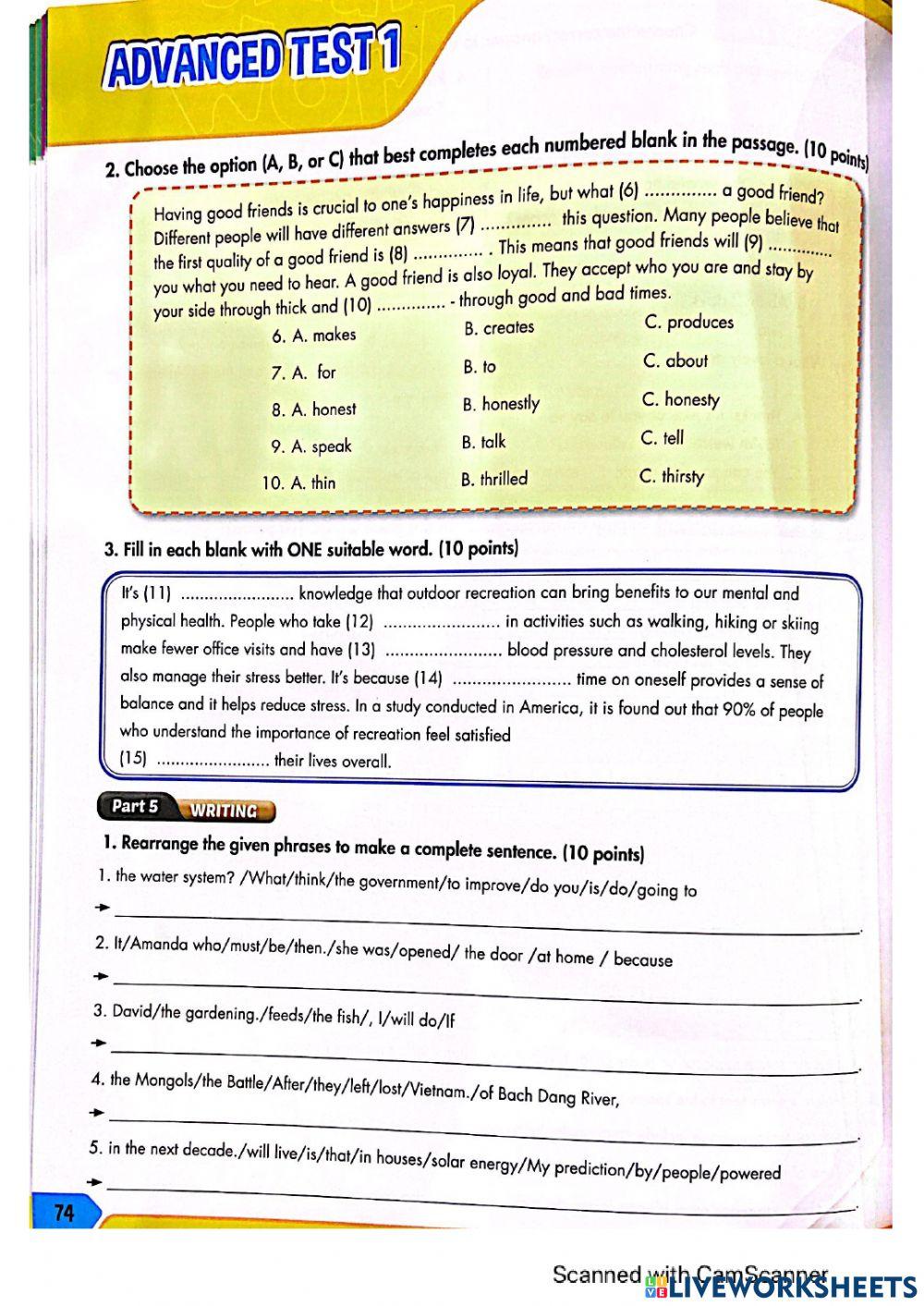 Advanced test 1 - RO6 Practice test worksheet | Live Worksheets