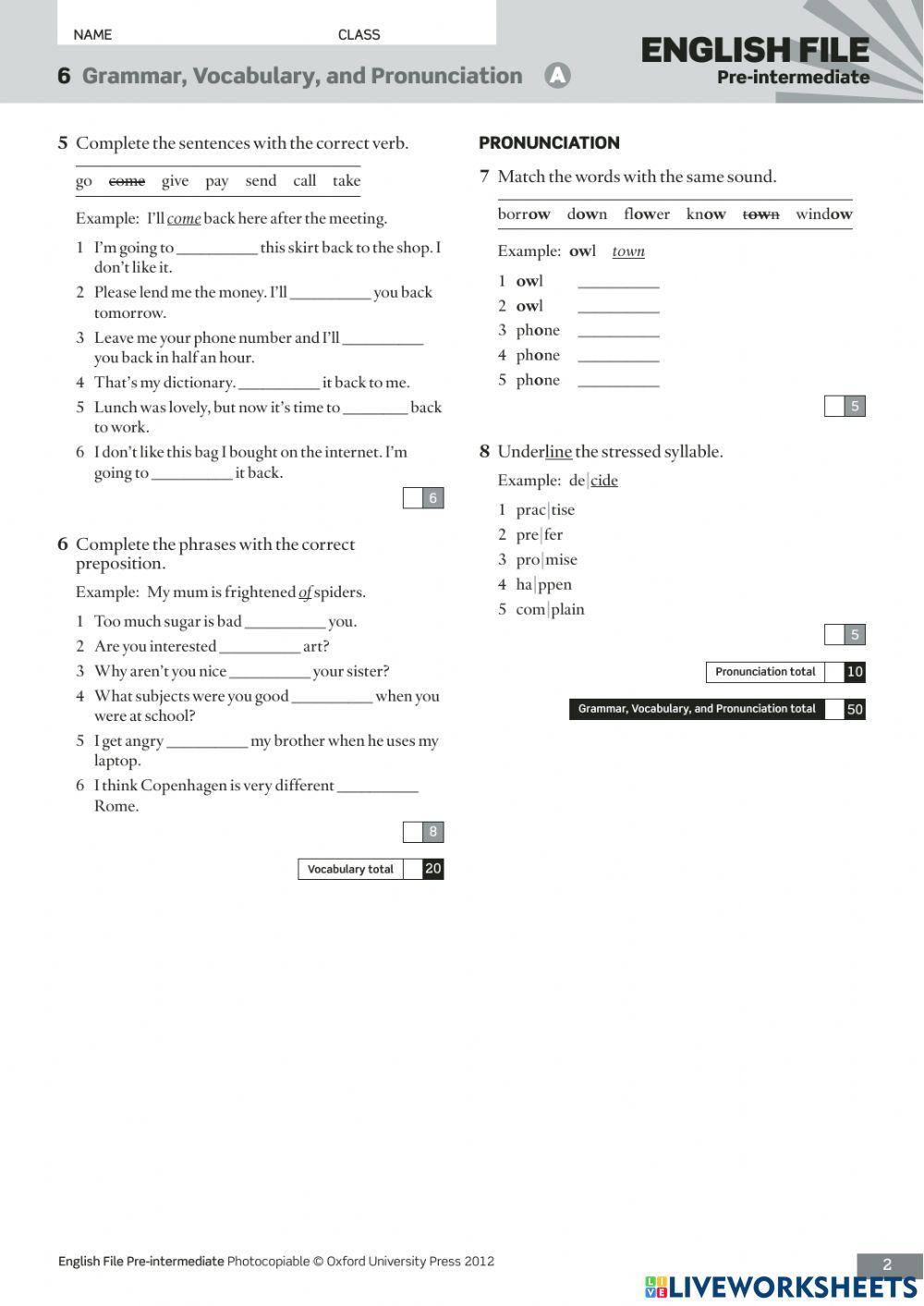 KORNELIA English file UNIT 6 online exercise for | Live Worksheets