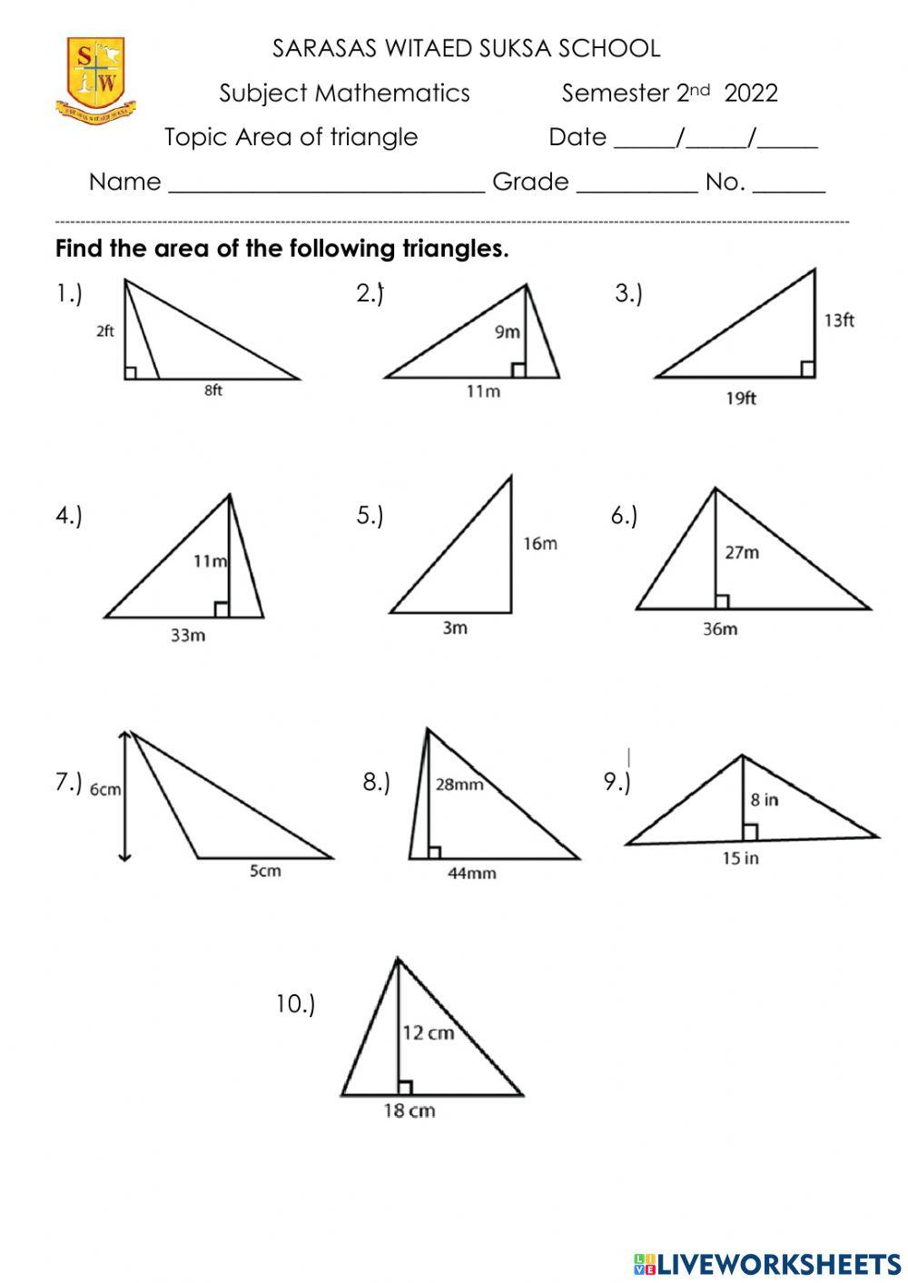 Area of the trianger online exercise for | Live Worksheets
