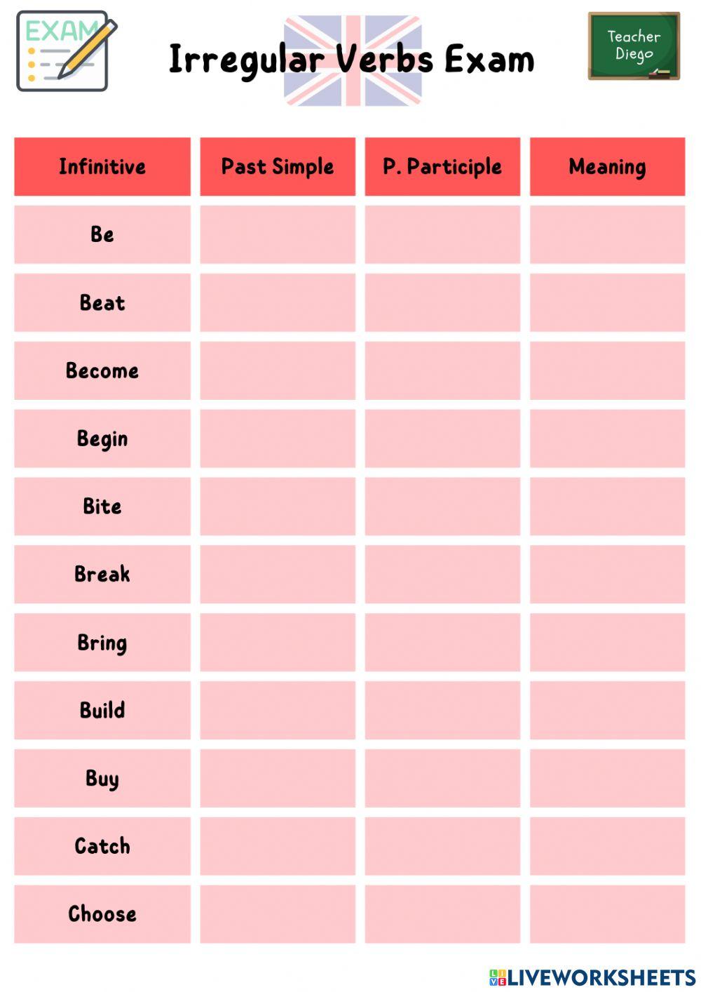 Irregular Exam 2 worksheet | Live Worksheets